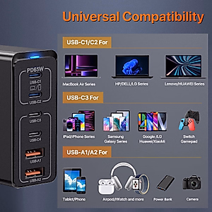 USB C Charger Block, 165W Multiple Charging Station, USB Charger Block, 6-Port USB C Charging Station Compatible with MacBook Pro/Air, iPhone 14/13/12 Series, Samsung Galaxy, Pixel, Laptop