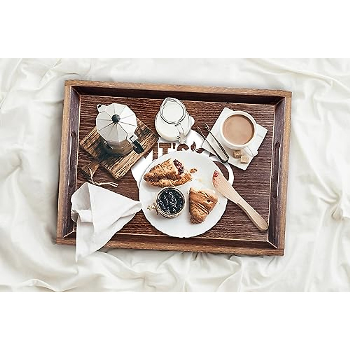 It's Tea Time - Rectangle Wooden Coffee Serving Tray with Handles, Funny Rustic Farmhouse Foods Tray Coffee Table Tray Home Kitchen Decorative for Christmas Birthday Tea Lovers Gifts