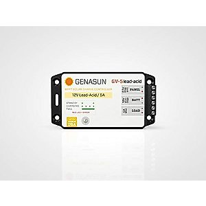 Genasun GV-5-Pb-12V, 5 A MPPT Solar Charge Controller for 12 V Lead-Acid Batteries and 5 A Load Output with Low Voltage Disconnect (LVD)