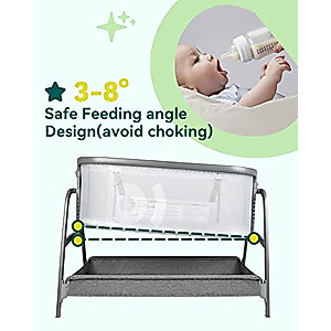 babyboat Bassinet Bedside Sleeper with 360° All Air Mesh, Bedside Crib with Storage Basket, Cozy Adjustable Portable Bassinets for Safe Co-Sleeping, Baby Crib for Infant/Newborn