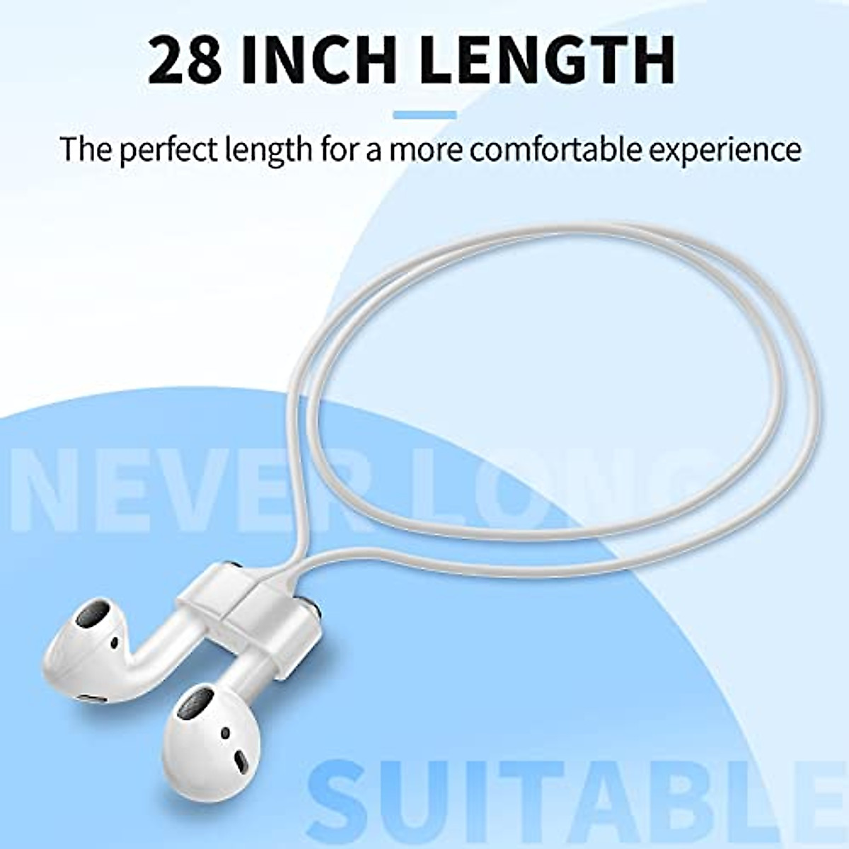 Vsagier Strong Magnetic Airpods Strap, Silicone Anti-Lost Cord Sports Lanyard with Extra Tangle-Free Cable Storage Case, Compatible with Airpods 3rd / 2nd Generation/Pro / 1(White)