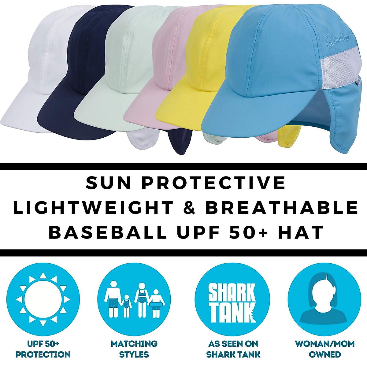 SwimZip Sun Hat with Neck Flap | UPF 50+ Protection for Baby, Toddler, and Kids Aqua