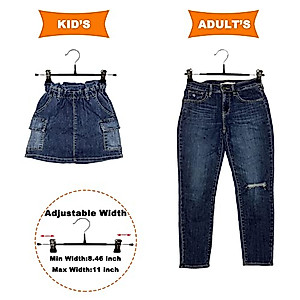 TSAZEN Skirt Hangers, 10 Pack Pant Hanger with Adjustable Metal Trouser Clips, Space Saving Clothes Hangers for Pant, Trousers, Skirts, Jeans