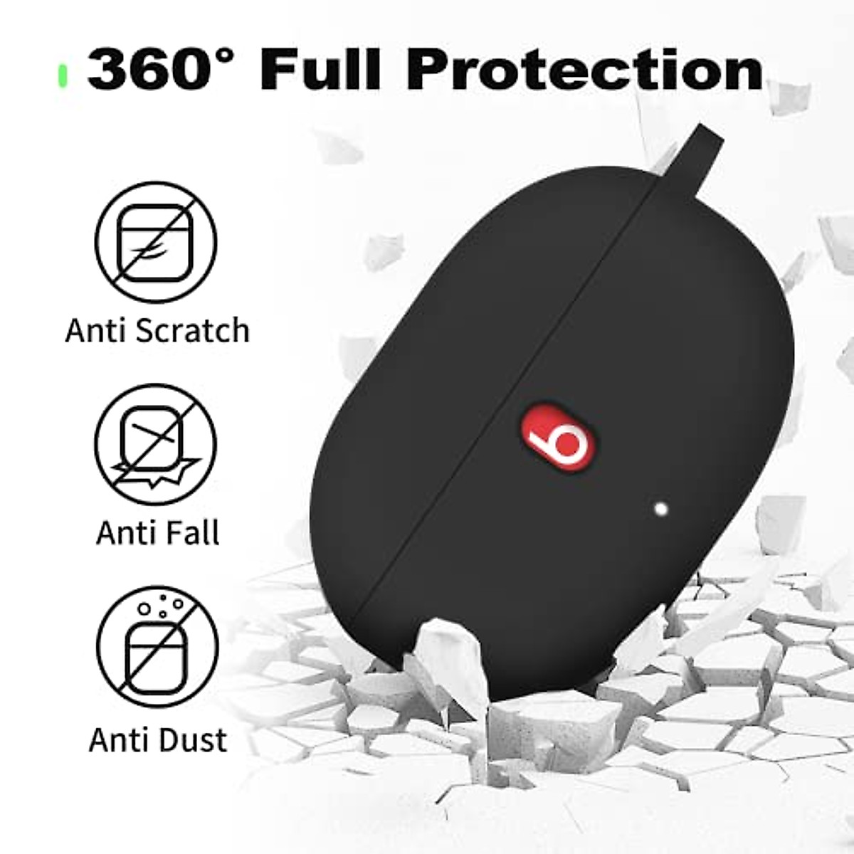MOLOVA Silicone Case for 2021 New Beats Studio Buds, Anti-Lost Shockproof Protective Cover with Keychain Easy Carrying Replacement Case with Carabiner（Black）