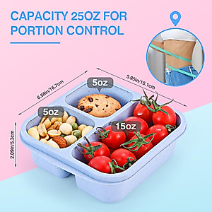 Rinwoc Bento Box [Portion Size], 3 Pack Snack Containers with 3 Compartments for Meal Prep & Lunch On-the-Go [School, Work, Trip], Lunchable Container Reusable & BPA-Free