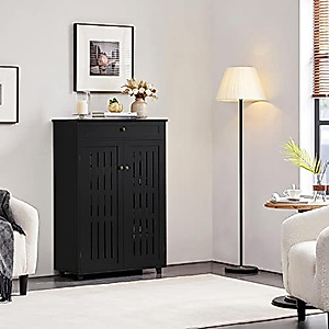 Yaheetech Shoe Cabinet Freestanding Shoe Rack with Adjustable Shelf 1 Drawer Floor Shoe Storage Organizer for Entryway Living Room, Balcony,Black