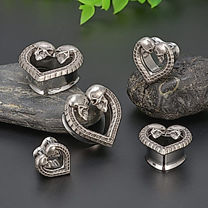 COOEAR 1 Pair Stainless Steel Gauges for Ears Heart Style Tunnels Skull Plugs Flesh Stretchers Earrings 0g to 1".