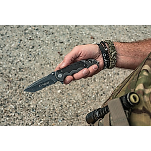 Smith & Wesson Border Guard SWBG10S 8.3in High Carbon S.S. Folding Knife with 3.5in Serrated Tanto Blade and Aluminum Handle for Outdoor, Tactical, Survival and EDC ,Black