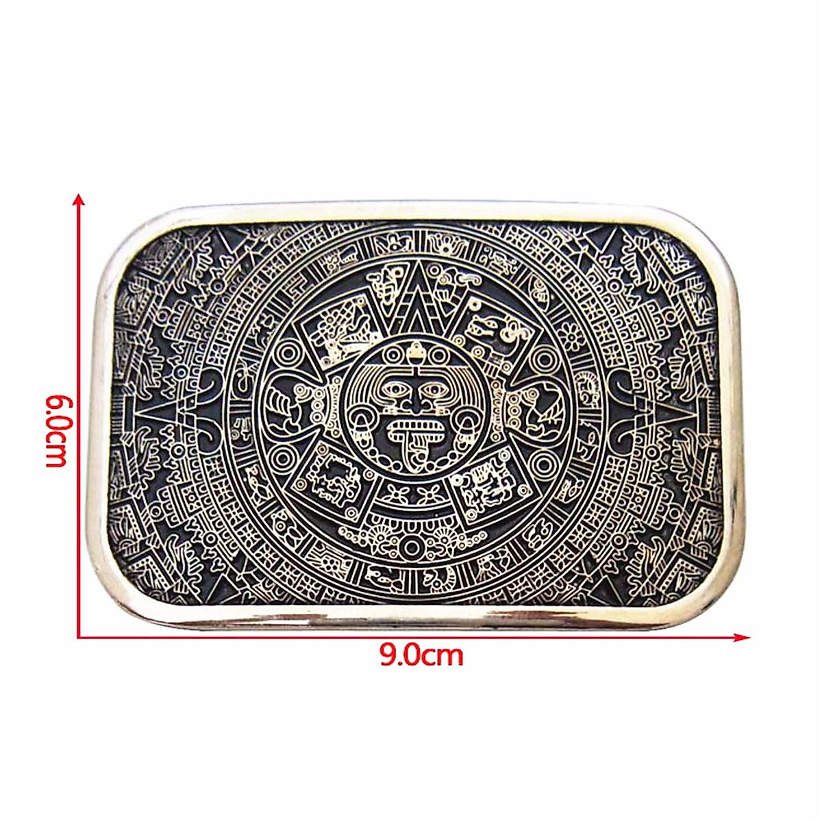 MASOP Retro Square Maya Solar Aztec Calendar Stone Belt Buckle Metal Alloy