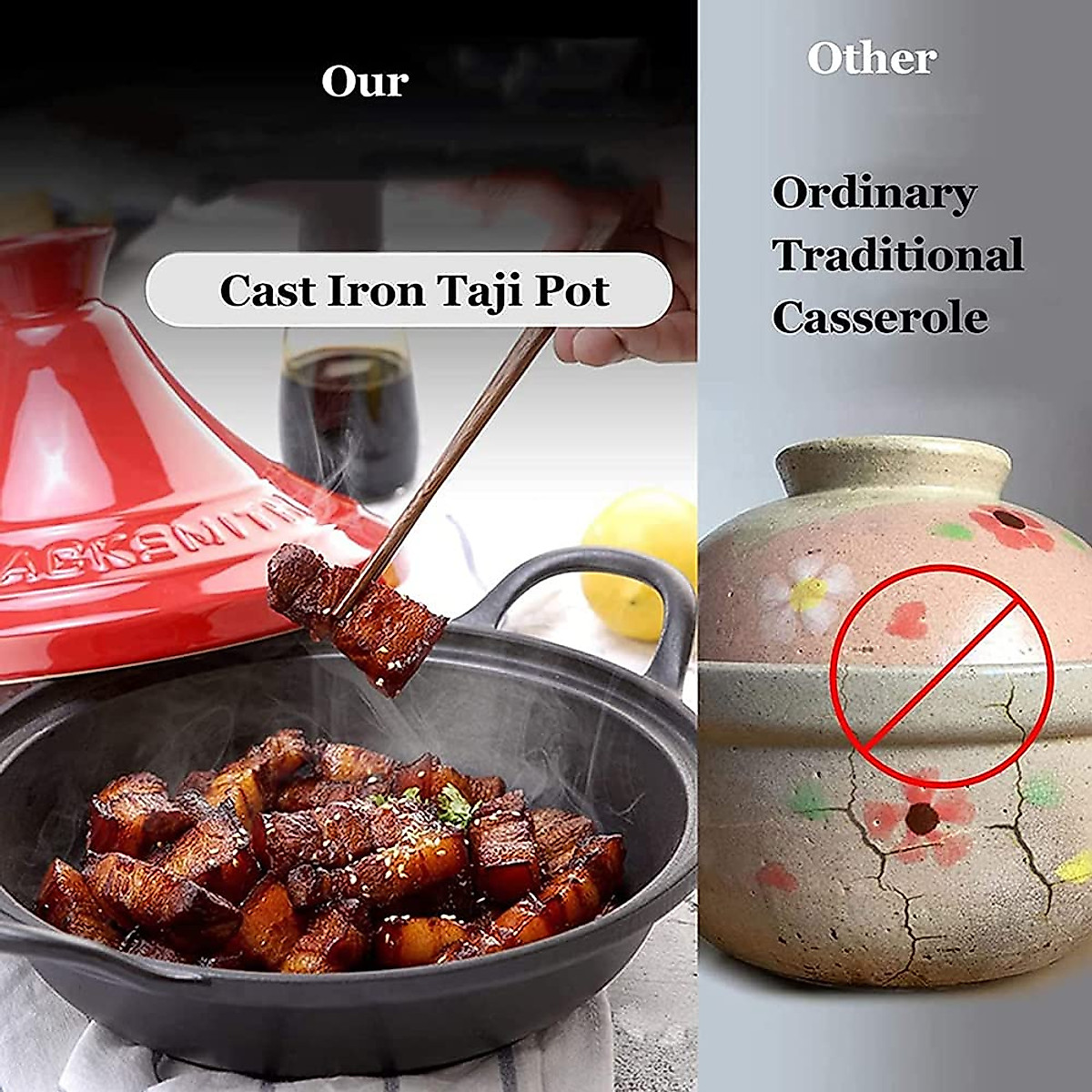 Moroccan Tagine Pot, 27cm Handmade Ceramic Tajine Pot Cookware with Lid and Dual Handle for Cooking and Stew Casserole Slow Cooker (Pink)