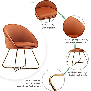 Artechworks Modern Velvet Dinning Chair with Golden Legs, Lounge Chair Set of 2, Accent Armchair for Living Dining Room Bedroom Reception Chair, Caramel