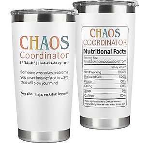 Thank You Gifts for Women, Boss, Coworker, Manager, Office, Nurse - Chaos Coordinator Gifts - Boss Lady Gifts, Boss Lady Gifts for Women, Teacher Gifts - Christmas Gifts for Boss - 20 Oz White Tumbler