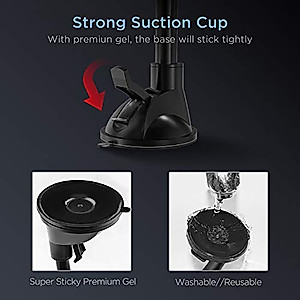 IPOW Long Arm Universal Magnetic Cradle Windshield Dashboard Cell Phone Mount Holder with 4 Metal Plates, Soft Firm Goose Arm & Enhanced Suction Cup