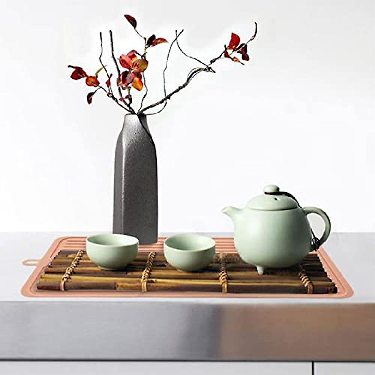 DEPILA GIZTAT，Under Sink mat Silicone Drying Mat for Kitchen Counter Silicone Sink Mats Silicon Dish Dry Mat Heat Resistant Kitchen Mat soap Box (Color : Black)