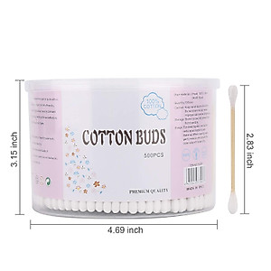 500pcs Cotton Swabs Double Round with Natural Wooden Sticks, Thick Cotton Buds for Daily Use Firm Qtips Cotton Swabs in One Small Box