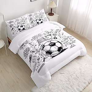 Nttopship Soccer Bedding Comforter Set Queen Size for Kids Teens and Adults Football Printed Quilt Set for Bedroom Soft Microfiber All Season Print Quilt Set with 1 Comforter and 2 Pillowcases