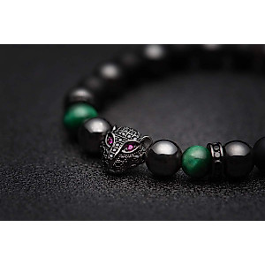 Karseer Black Panther Bracelet, Matte Onyx Natural Crystal and Magnetic Hematite Stone Beaded Elastic Bracelet, Handmade Semi-Precious Stone Jewelry Gift for Men and Women