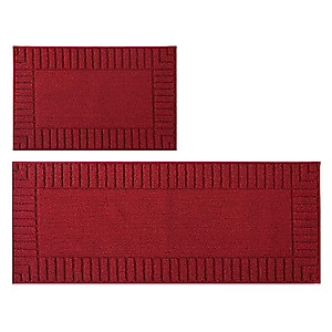 BEQHAUSE-Kitchen-Rugs-and-Mats [2PCS] Non Slip Kitchen Mats for Floor,Machine Washable Burgundy Red Kitchen Rugs,Polypropylene Kitchen Floor Mat with TPR Backing 20x30inch/20x48inch