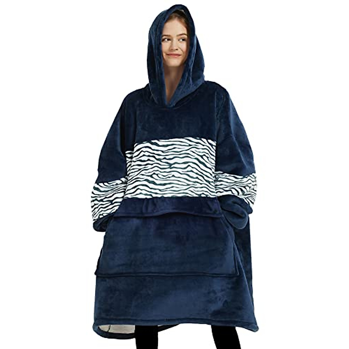 Lzzidou Oversized Blanket Hoodie for Women, Two Layers Cozy Flannel Sherpa Wearable Blanket Sweatshirt Adult