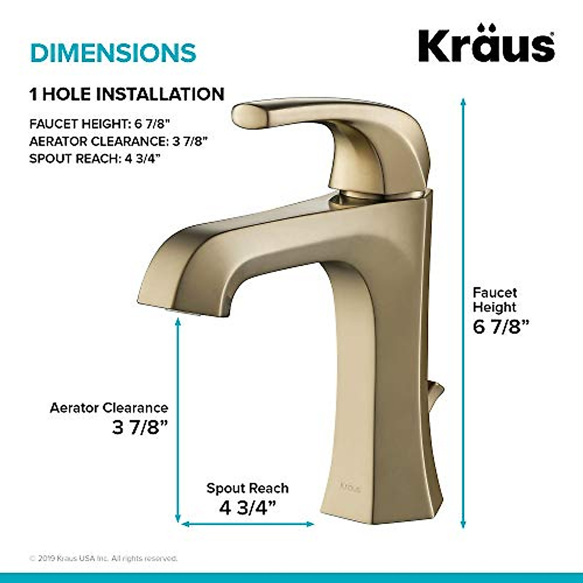 KRAUS Esta Single Handle Basin Bathroom Faucet with Lift Rod Drain in Brushed Gold, KBF-1211BG