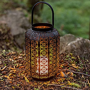 ANRUST Bucket Metal Lanterns Hanging, Outdoor Garden Lanterns, Metal Lantern Table Light Lantern for Garden, Patio, Yard Relaxing Atmosphere on Calm Nights (Black)