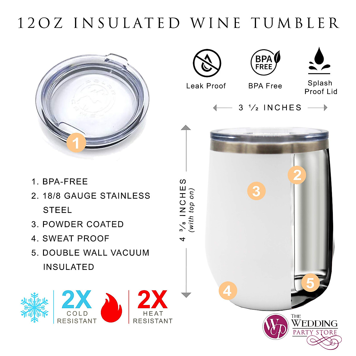 Bridesmaid Stemless Wine Tumbler - Custom Personalized 12 oz Insulated Stainless Steel Cup - Bride, Maid of Honor (White)