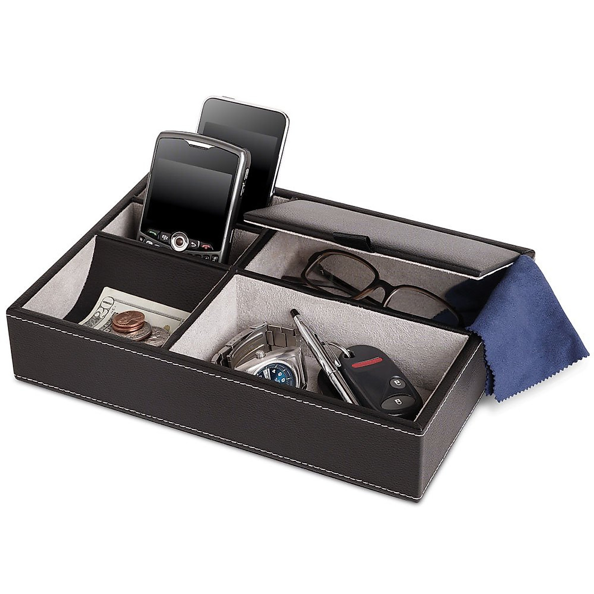 Profile Gifts® 10 Inch Black Leatherette Valet Tray with 5 Compartments