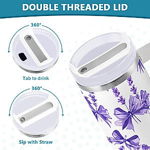 FENOCHE Lavender Flower Bow Tie 40 oz Tumbler Insulated Cups Stainless Steel Water Bottle with Handle Lid and Straw Tumblers for Car Cup Holder