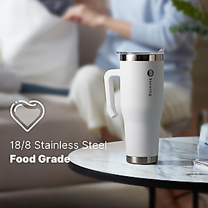 Bluwing 40 oz Tumbler with Handle and Straw-Stainless Steel Double Wall Insulated Tumbler with Leak Proof Lid, Vacuum Travel Ice Coffee Mug Cup(Navy)