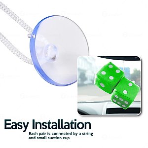 ZONETECH Green 3" Square Hanging Dice-Soft Fuzzy Decorative Vehicle Hanging Mirror Dice with White Dots - Pair