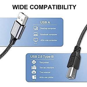 MOSWAG USB Printer Cable 5FT/1.5Meter Scanner Cable USB Printer Cord Type A to Type B Durable USB 2.0 Scanner Cord High Speed for HP,Canon,Dell,Epson,Lexmark,Xerox,Brother,Samsung and More