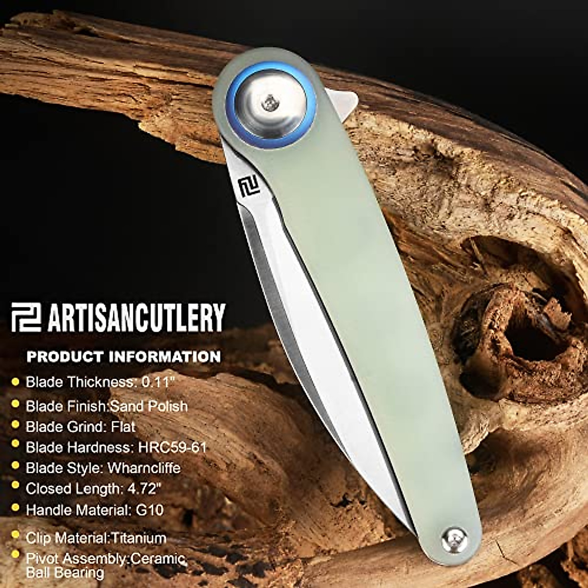 ARTISANCUTLERY Folding Knife CAZADOR (1848P) AR-RPM9 Powder Steel Blade Natural Green G10 Handle Pocket Knife EDC Knife