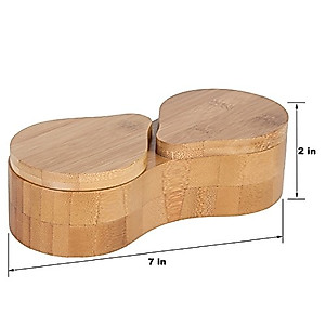 Lily's Home Double Round Bamboo Container, Spices Storage Jar, Salt and Pepper Wooden Box