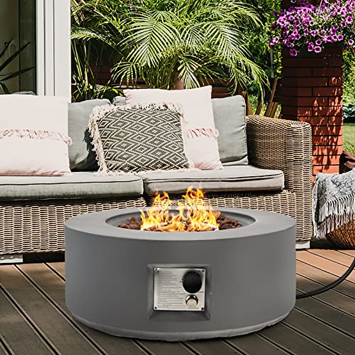 Giantex Propane Fire Pit Table W/ CSA Certification & PVC Cover, 27.5 Inches Round Gas Fire Pit w/ 40,000 BTU, Adjustable Flame, Lava Rocks, Outdoor Propane Fire Pit for Patio Garden Backyard