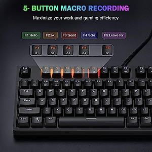 TECURS Gaming Keyboard Mechanical Wired LED Keyboard 5 Macro Keys 87 Keys Compact Teclado Mecanico TKL Gamer Keyboard with Red Switch for PC Computer Laptop Xbox PS4 PS5