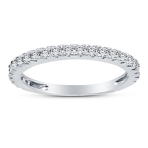 Size - 7 - Solid 14k White Gold 2mm Round Cut Micro Pave Set Anniversary Ring Wedding Band CZ Cubic Zirconia 1/2 cttw.