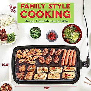 Extra Large Electric Griddle Nonstick - 20"x 10.5" Removable Cooking Plate with Drip Tray & Recipe Book for Pancakes Burgers Eggs (Aqua)