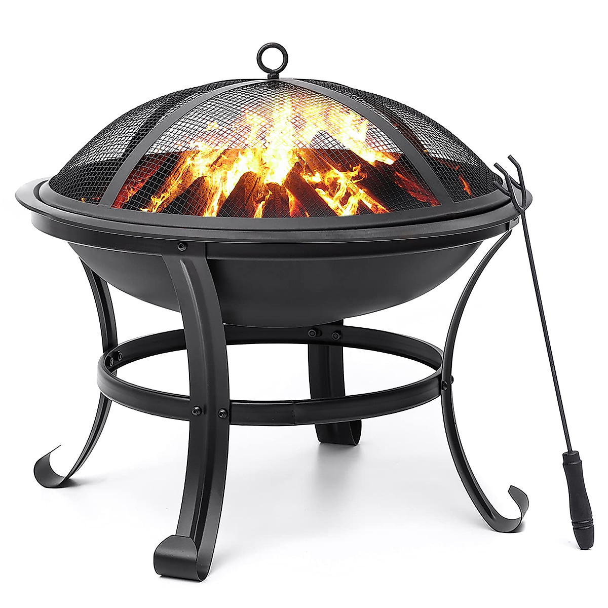 SINGLYFIRE 22 inch Fire Pit for Outside Outdoor Wood Burning Small Bonfire Pit Steel Firepit Bowl for Patio Camping Backyard Deck Picnic Porch,with Spark Screen,Log Grate,Poker