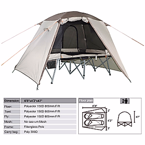 Timber Ridge 2 Person Quick Setup Full Fly Cot Tent, Tan, 80"X50"X47" (WF-7447)