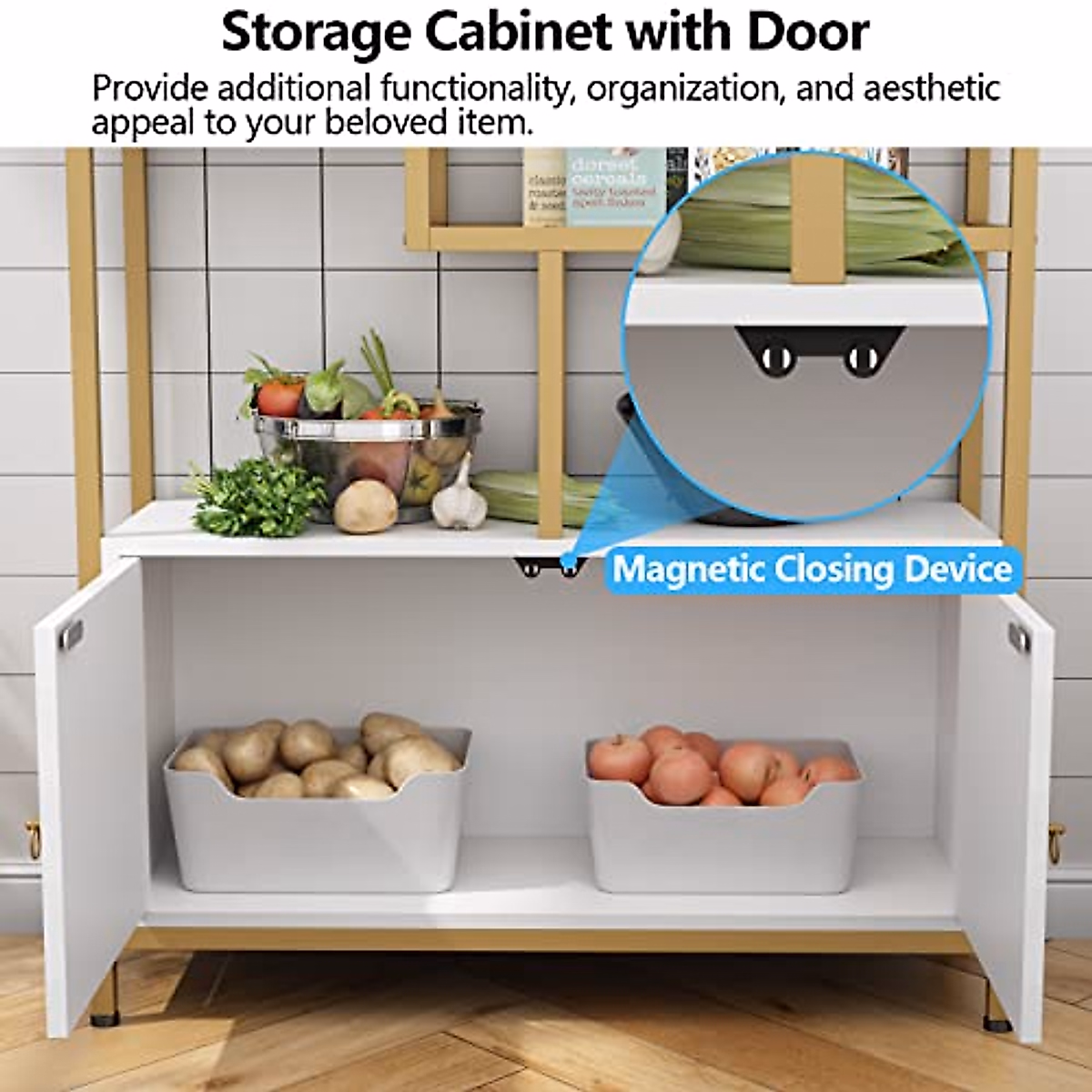 Loomie 8-Open Shelf Bookshelf with Cabinet, 76.77" H Lux Etagere Bookcase, Tall Storage Display Modern Open Book Shelf, Metal Geometric Book Case for Bedroom, Home Office & Living Room, Gold & White