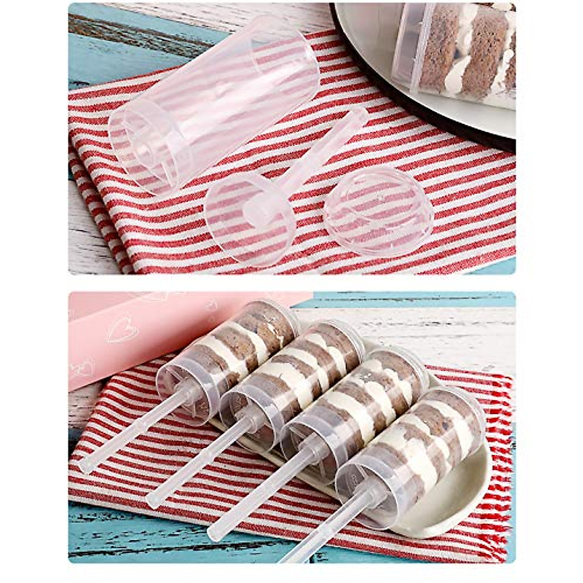 Jucoan 30 Pack Cake Pop Shooter, Round Plastic Jelly Ice Cream Push-up Containers with Lids Base and Stick for Dessert, Confetti Push Pop Shooters for Wedding