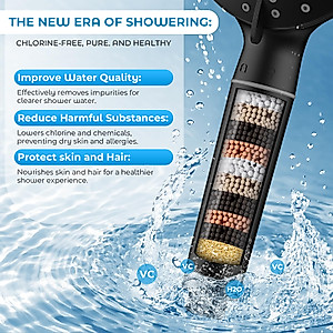 Filtered Shower Head With Handheld, 5 Spray Mode With Filters High Pressure Water Flow Showerhead, Water Softener Filters Beads For Hard Water Remove Chlorine Reduces Dry Itchy Skin-Black.