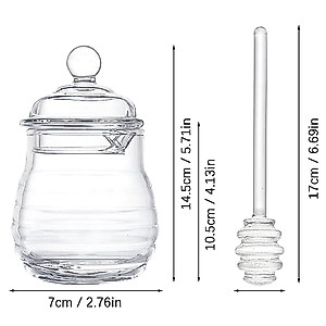 HAIJSEVR Beehive Honey Jar, Glass Honey Pot with Dipper and Lid Cover, Large Container for Bee Pie Jam Jelly Home Kitchen, Clear 10.5 Ounce(300ml)