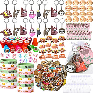Seajan 162 Pcs Sloth Birthday Party Favors for 16 Kids Include Keychain Ring Bracelet Stamp Erasers Sticker Bag Tags for Panda Sloth Butterfly Monkey Theme Birthday Baby Shower Party Decor