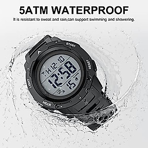 GOLDEN HOUR Mens Waterproof Digital Sport Watches Wide Screen Easy Read Display Military Style with Black Rubber Strap
