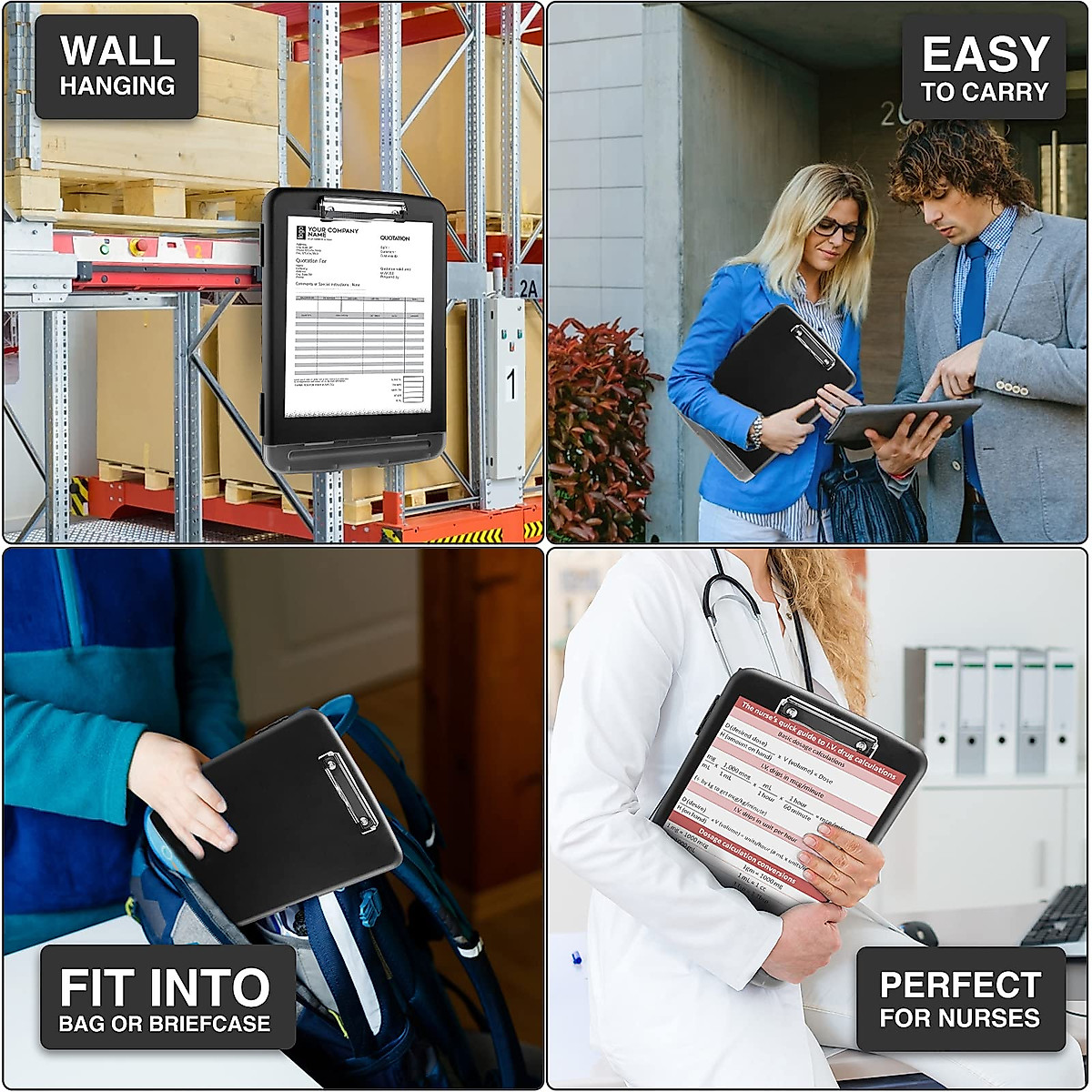 Sooez Clipboard with Storage, High Capacity Nursing Clipboards with Pen Holder, Heavy Duty Plastic Storage Clipboard with Low Profile Clip, Clipboard Folder Side-Opening, Smooth Writing for Office