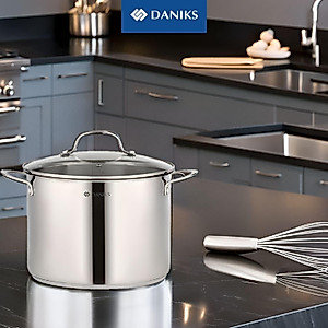 Daniks Professional Stainless Steel Stockpot with Lid 8 Qt | Large Stock Pot for Soup, Stew, Pasta, Vegetables | Induction Deep Cooking Pot