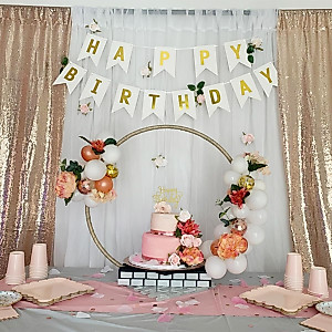 White Happy Birthday Banner With Shiny Gold Letters, Swallowtail Design Hanging Signs Party Decorations