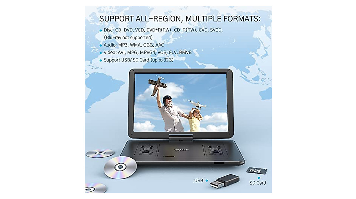 ieGeek 15.6” Portable DVD Player – HD Screen, 6H Battery