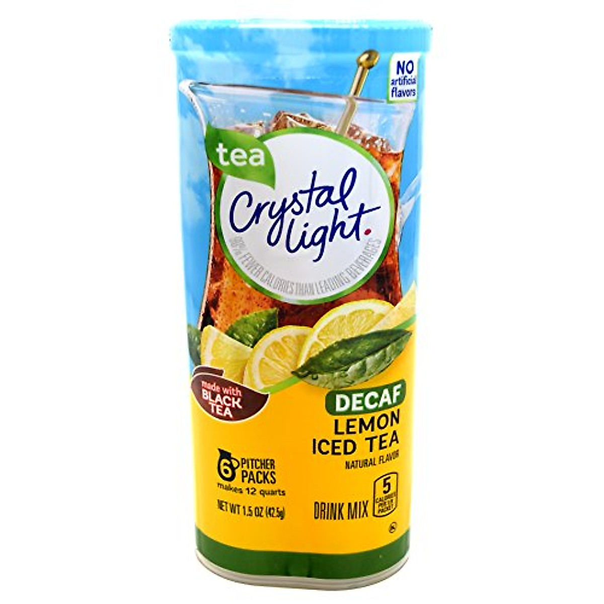 Crystal Light Iced Tea Decaffeinated Lemon Natural Flavor, 12-Quart 1.5-Ounce Canister (Pack of 3)